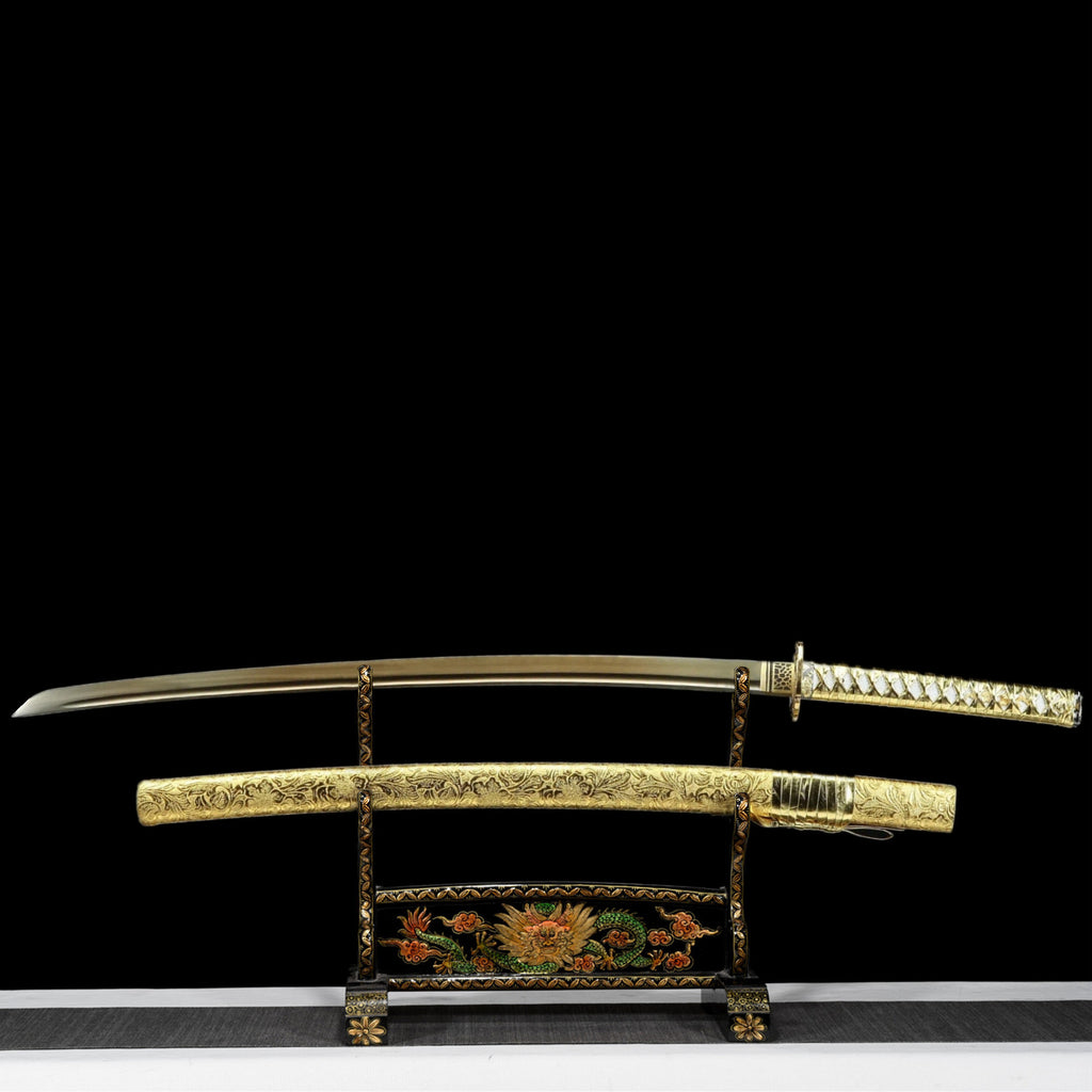 Golden Blade Dragon Katana Sword Real Handmade Japanese Samurai Sword ...