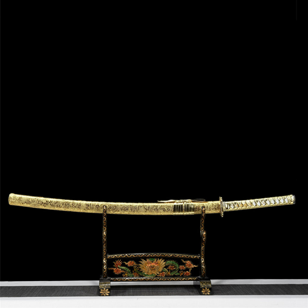 Golden Blade Dragon Katana Sword Real Handmade Japanese Samurai Sword ...