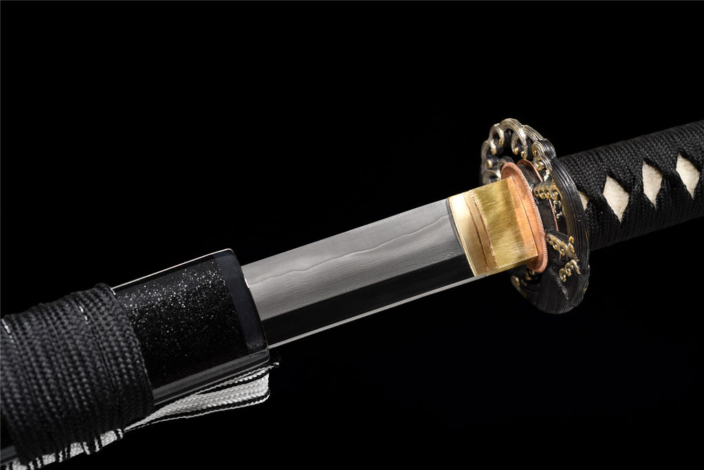 Sanmai Blade Sword Handmade Golden Wave Katana Sword Real Japanese Sam ...