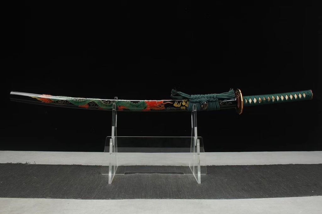 Damascus Steel Sword Green Dragon Katana Sword,Real Handmade Japanese ...