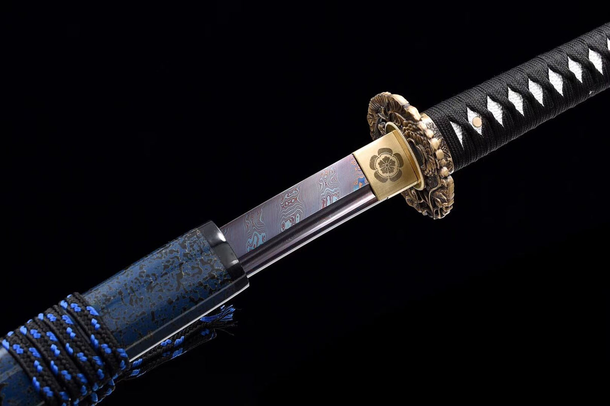 Waning Moon Katana,Janpanese Samurai sword,Hundred steelmaking pattern ...