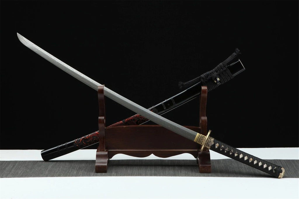 Damascus Steel, Carved Dragon Japanese Katana,Handmade Samurai sword,R ...