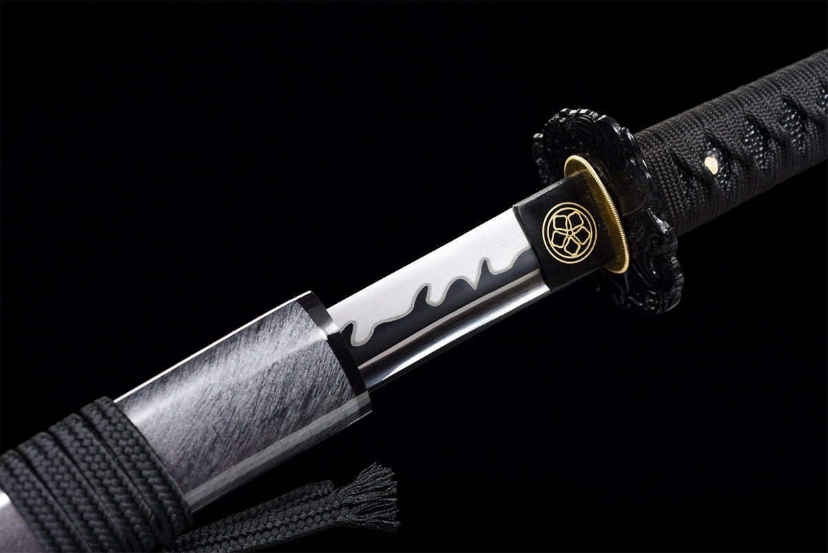 Handmade Grey Katana Sword -Black Iron Tsuba Real Japanese Samurai Swo ...
